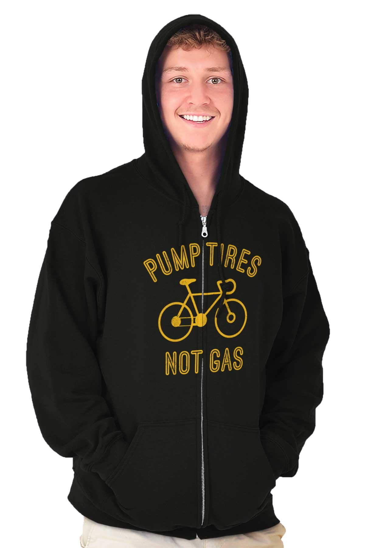 Bicycle Pump Tires Not Gas Eco Biker Zip Up Hoodie Men's Women's Brisco Brands M - Walmart.com