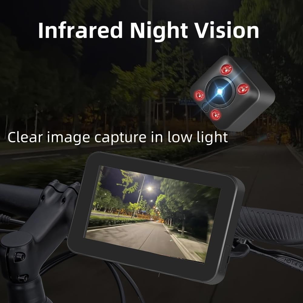 Bicycle Rear View Camera, Waterproof Bike Mirror Camera with 4.3 Inches ...