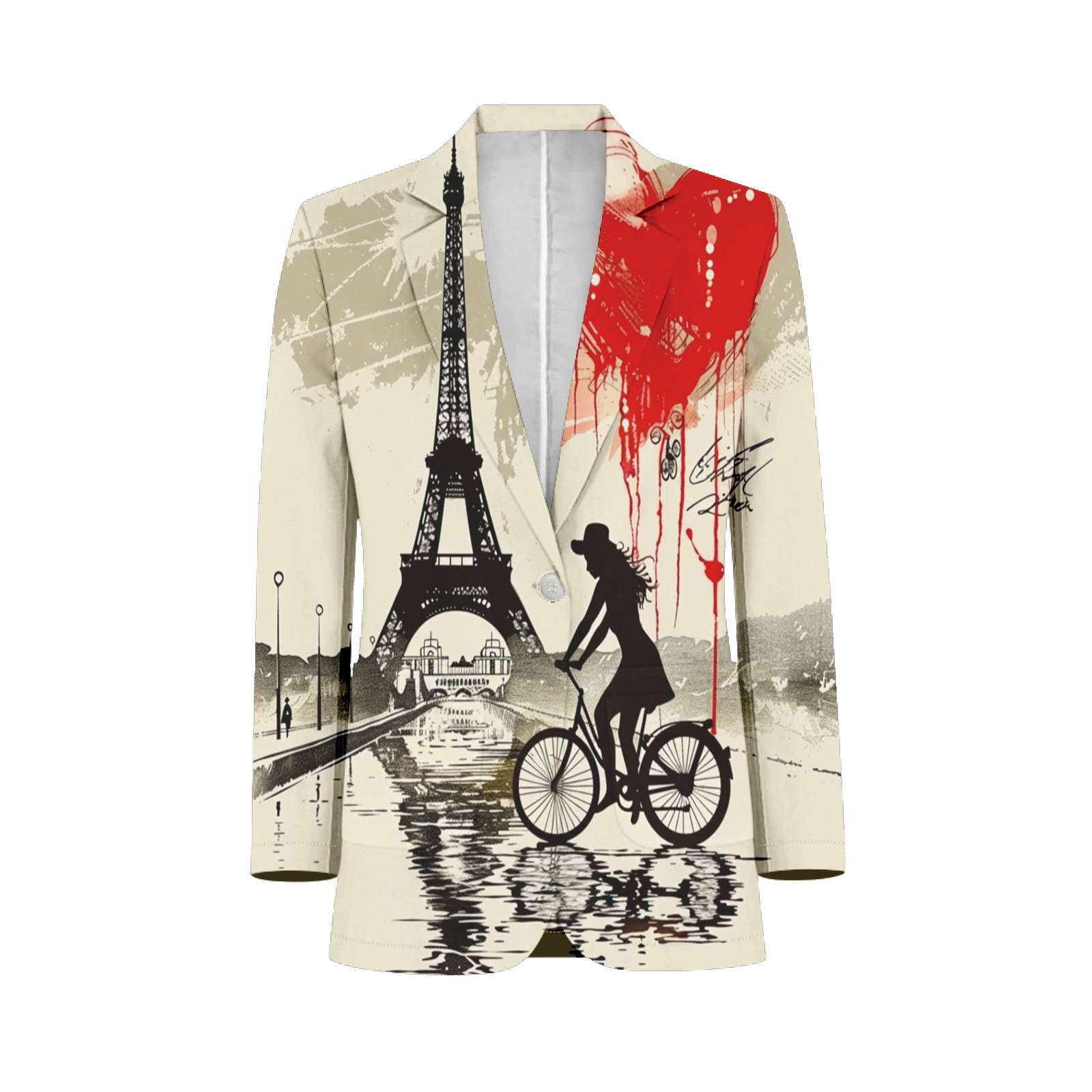 Bicycle,Red Heart,Eiffel Tower Customized Men's Suits full man Shawl Collar Gentleman Suits for ...