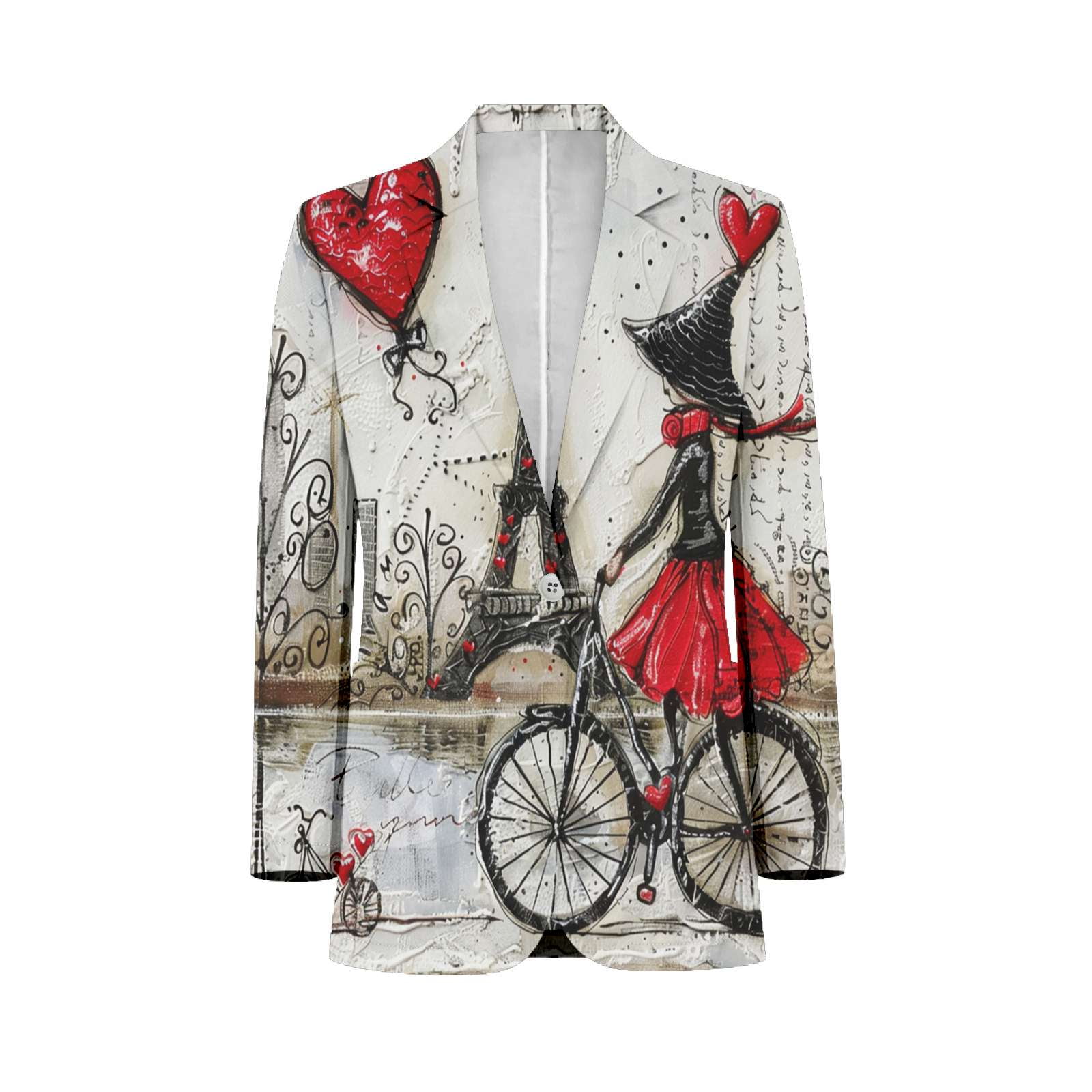 Bicycle,Red Heart,Eiffel Tower Customized Men's Suits full man Shawl Collar Gentleman Suits for ...