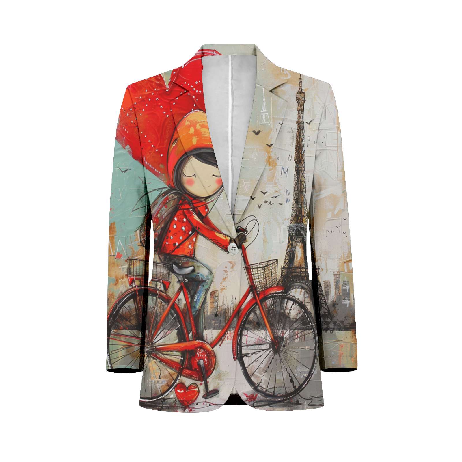 Bicycle,Red Heart,Eiffel Tower Men's Suit Blazer Casual Party Wear Slim ...