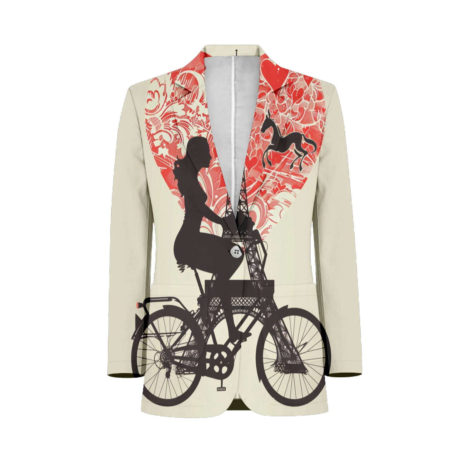 Bicycle,Red Heart,Eiffel Tower Mens Suits Shawl Collar Slim Fit Suit ...