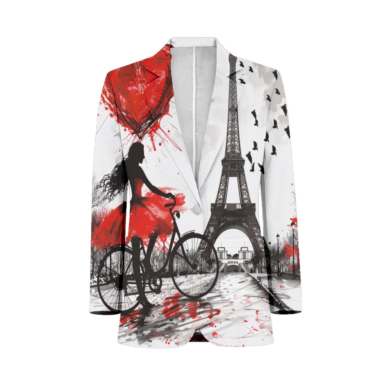 Bicycle,Red Heart,Eiffel Tower Mens Suits Shawl Collar Slim Fit Suit ...