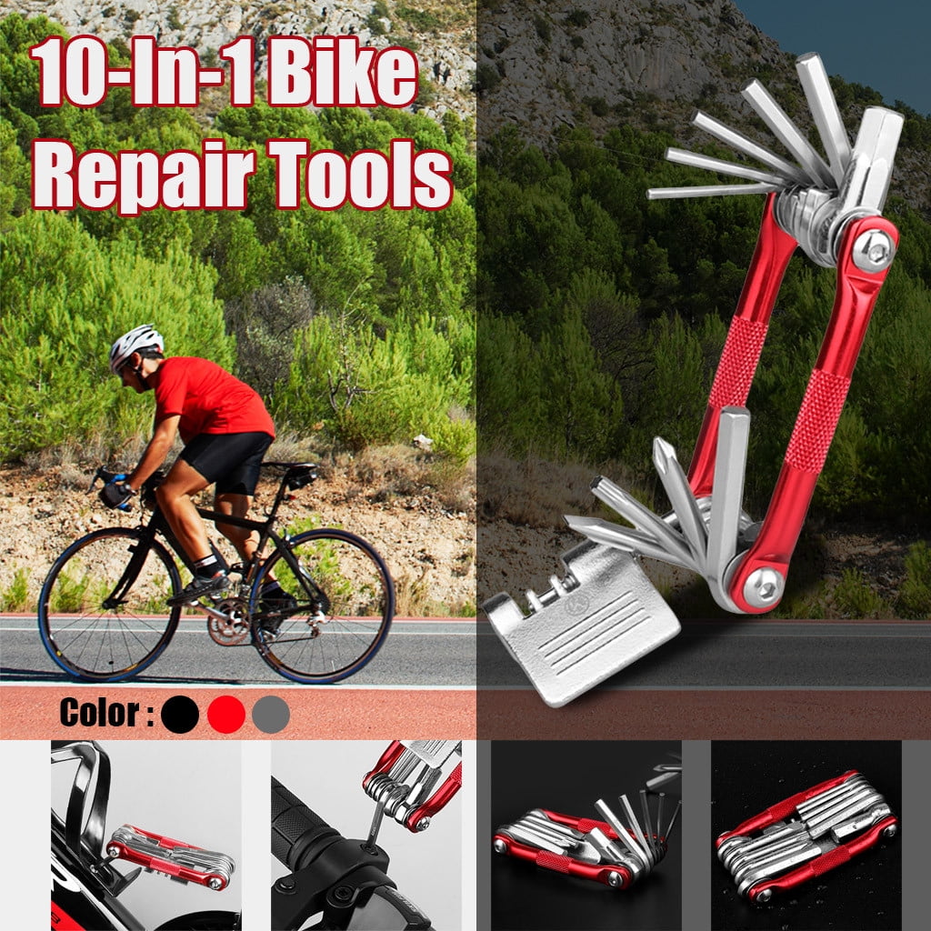 Bicycle Repair Tool Kit, 11-in-1 Folding Multi-Function Bike Repair ...