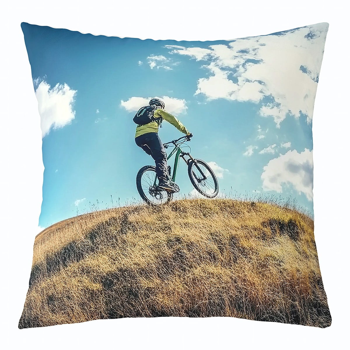 Bicycle Rider Throw Pillow Cover 16x16 Inch for Sofa,Mountain Bike Pillow Cover Home Room Decor ...