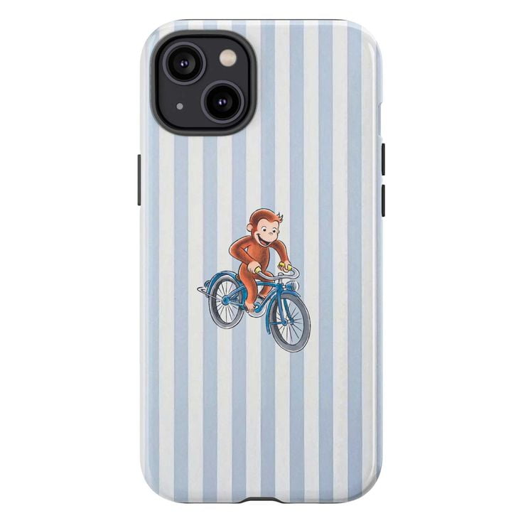 Bicycle Riding Curious Monkey Phone Case, Cute Cartoon Animal on Blue ...