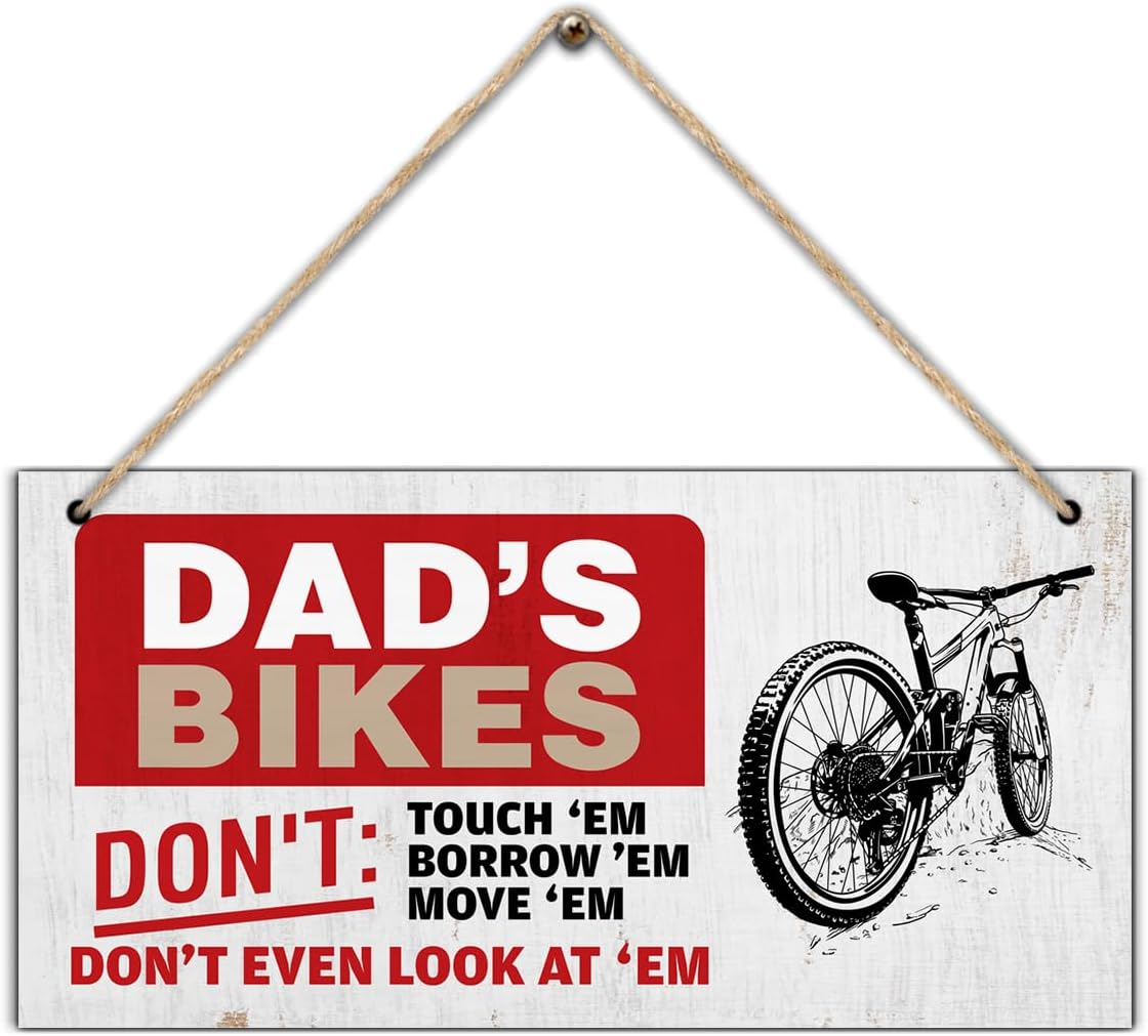 Bicycle Sign Dad'S Bike Wood Plaque Sign Rustic Bike Rules Wall Hanging ...