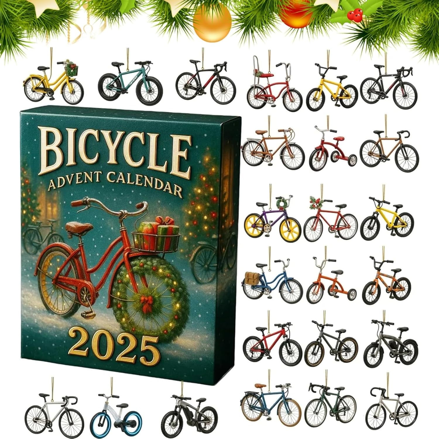 Bicycle Themed Advent Calendar 2025, 24 Days Countdown with Mini Bicycle Acrylic Ornaments ...