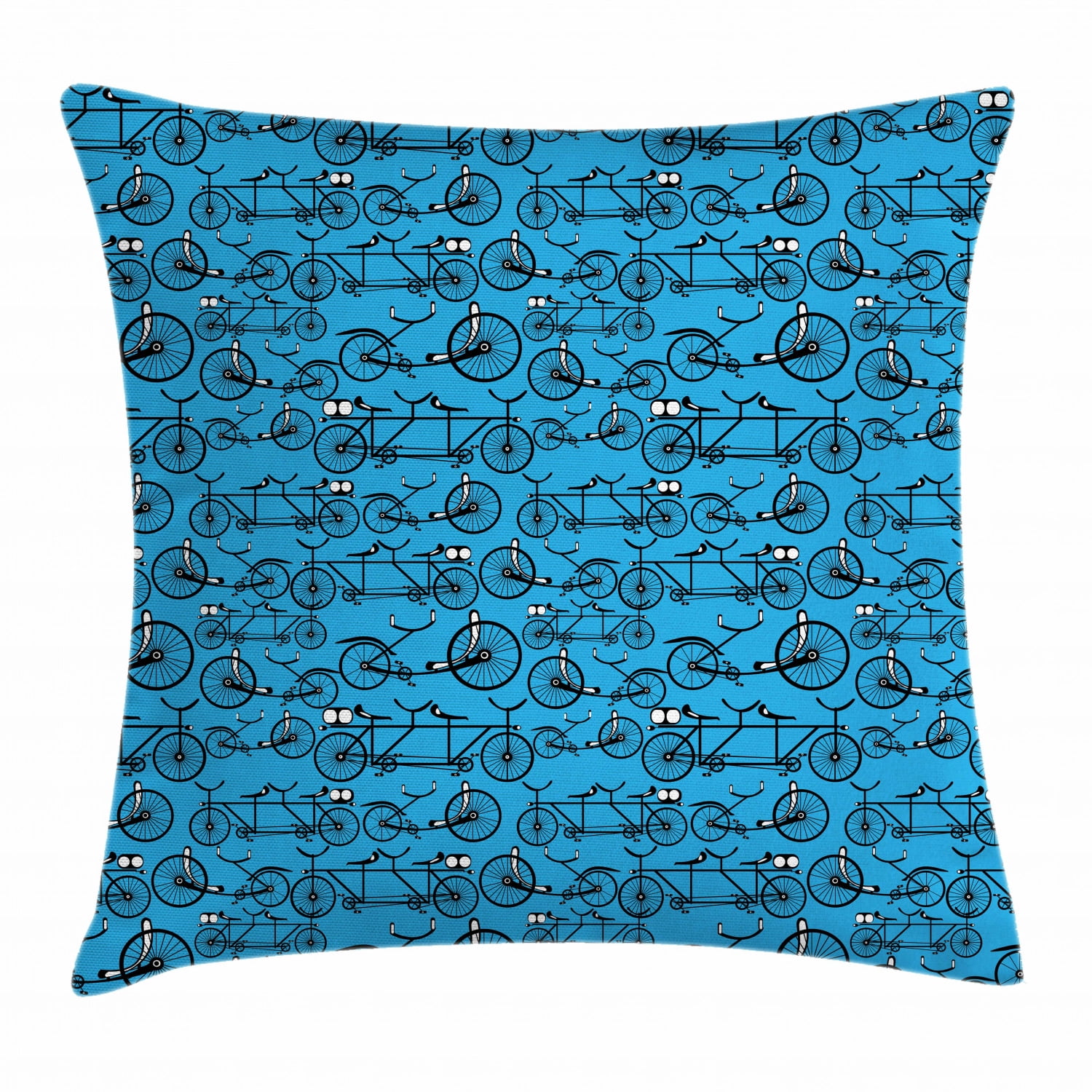 Bicycle Throw Pillow Cushion Cover, Antique Cartoon Style Bikes on Blue ...