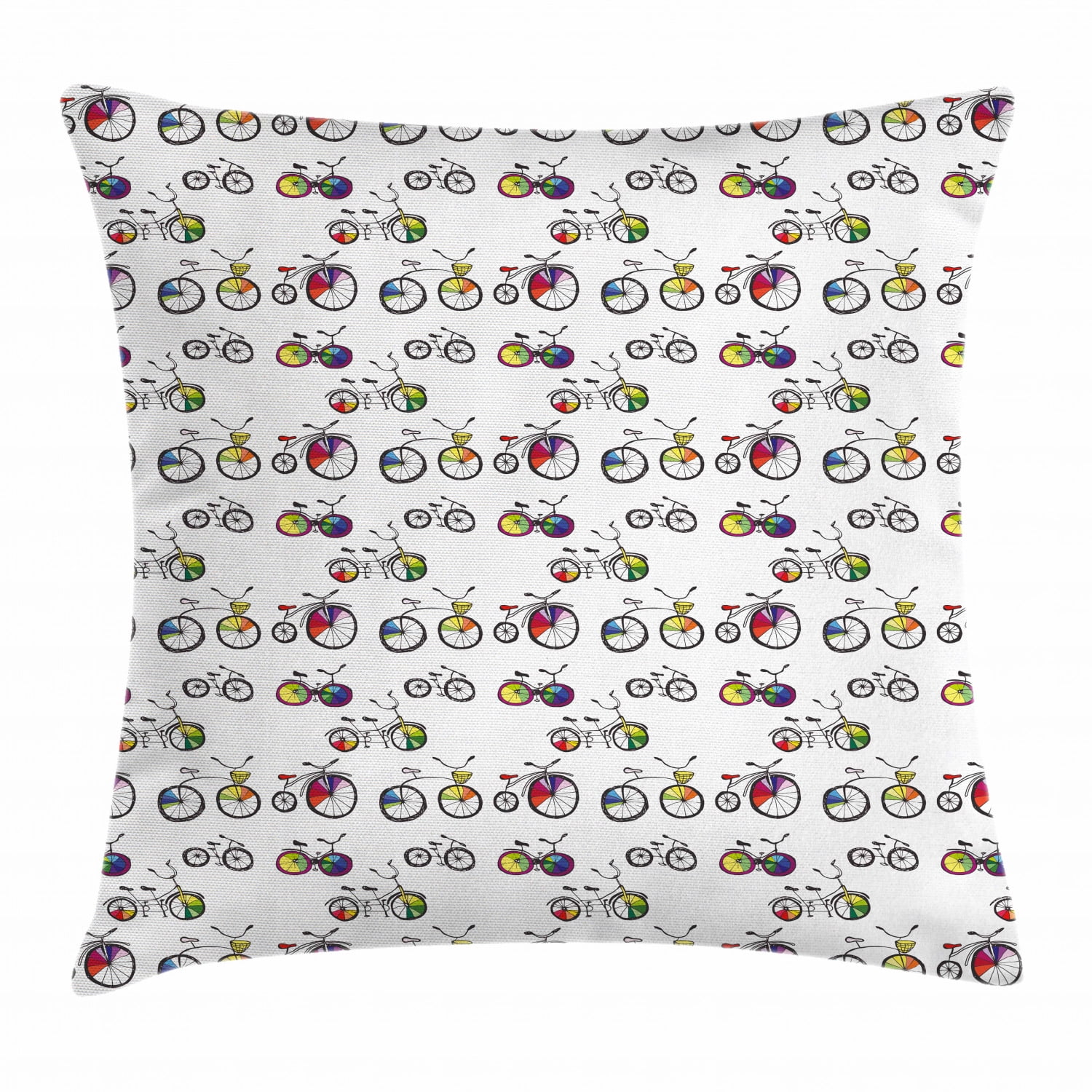 Bicycle Throw Pillow Cushion Cover, Hand Drawn Penny-Farthing Tandem ...