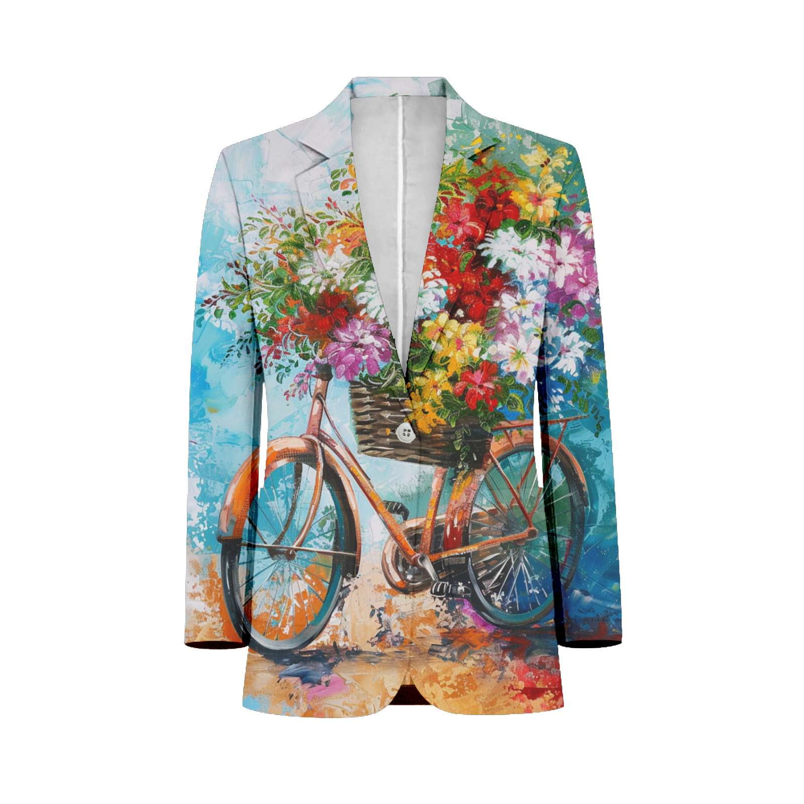 Bicycle With Basket Of Flowers Men Blazers Slim Clothing Summer Jacket Man Oversize Daily Suits ...