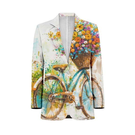Bicycle With Basket Of Flowers Men's Suit Blazer Casual Party Wear Slim ...