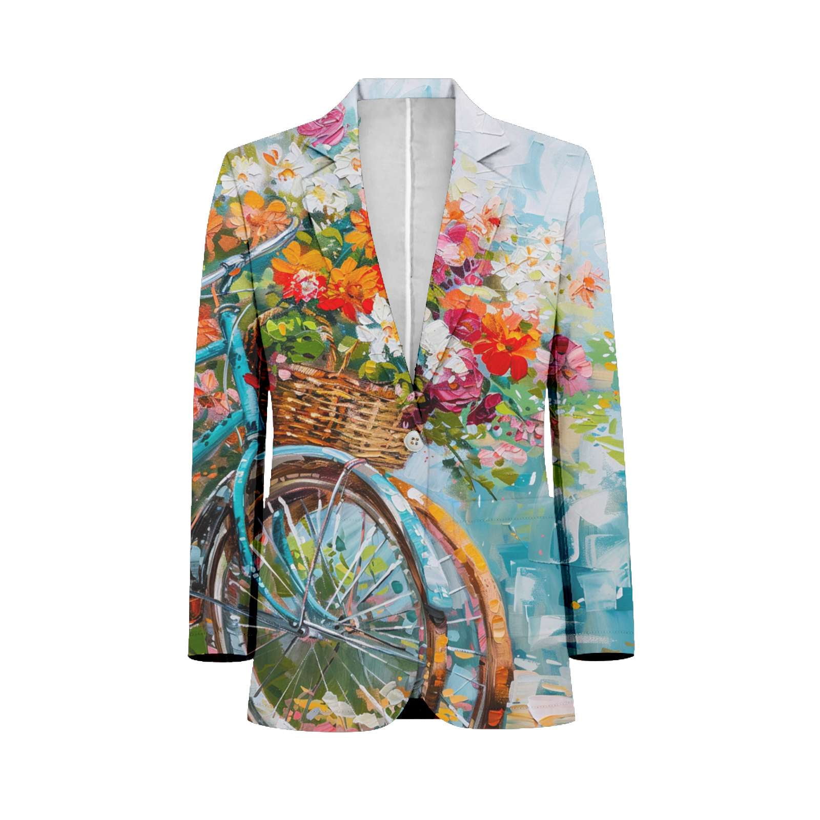 Bicycle With Basket Of Flowers Men's Suit Blazer Casual Party Wear Slim Fit Suit Jacket ...