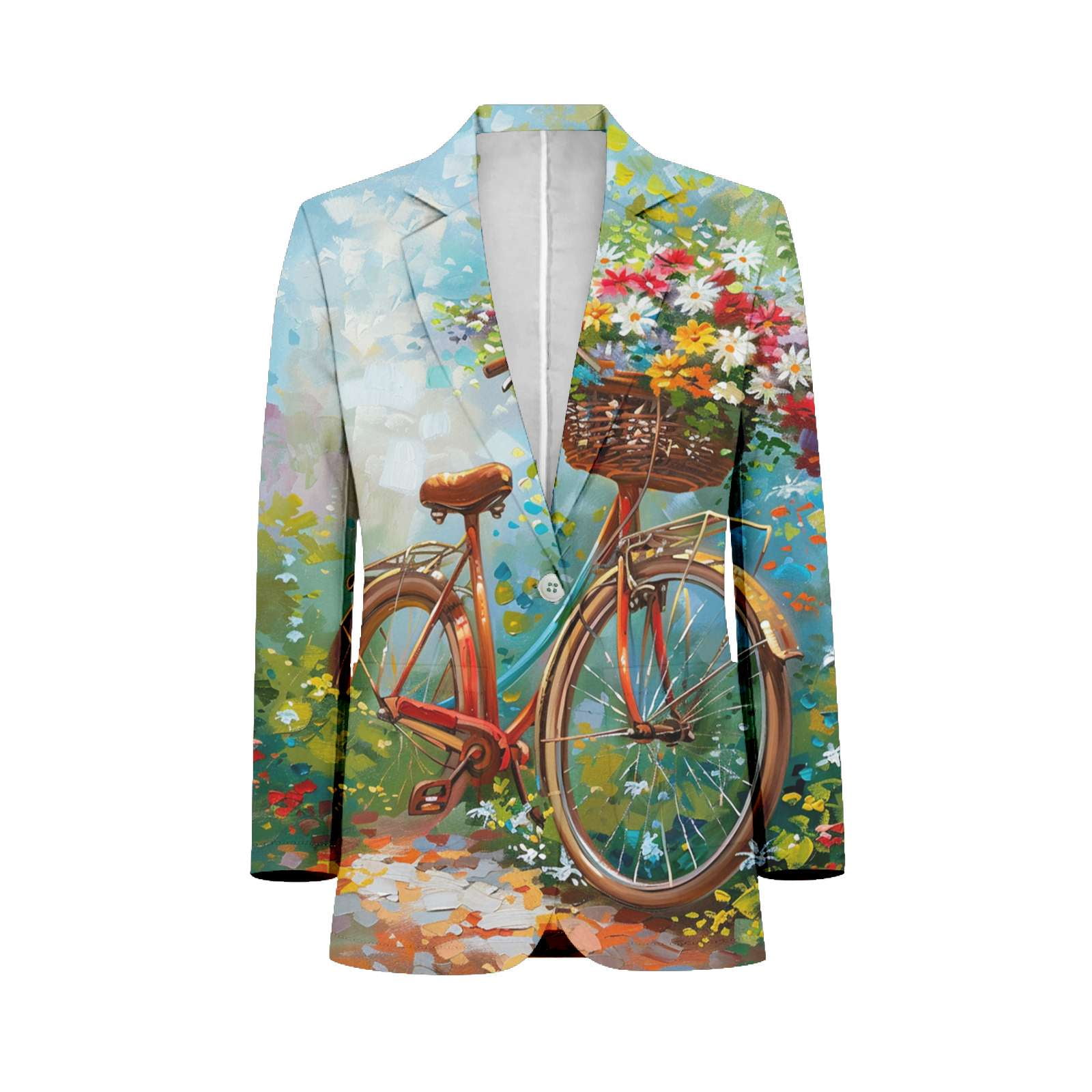 Bicycle With Basket Of Flowers Men's Suit Blazer Casual Party Wear Slim Fit Suit Jacket ...