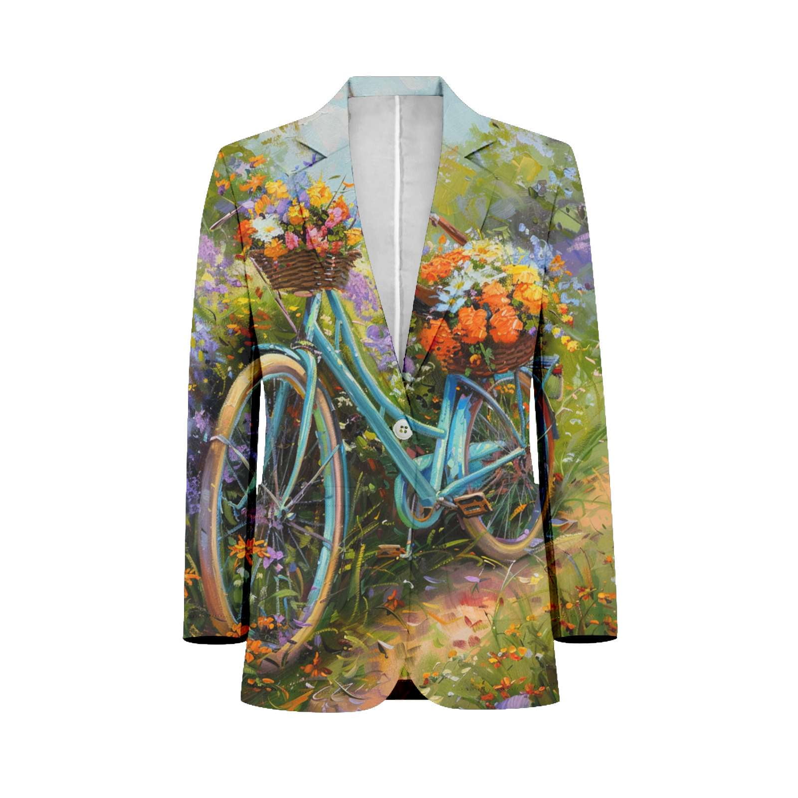 Bicycle With Basket Of Flowers Men's Suit Blazer Casual Party Wear Slim Fit Suit Jacket ...