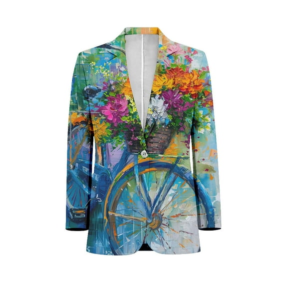 Bicycle With Basket Of Flowers Men's Suit Blazer Casual Party Wear Slim ...