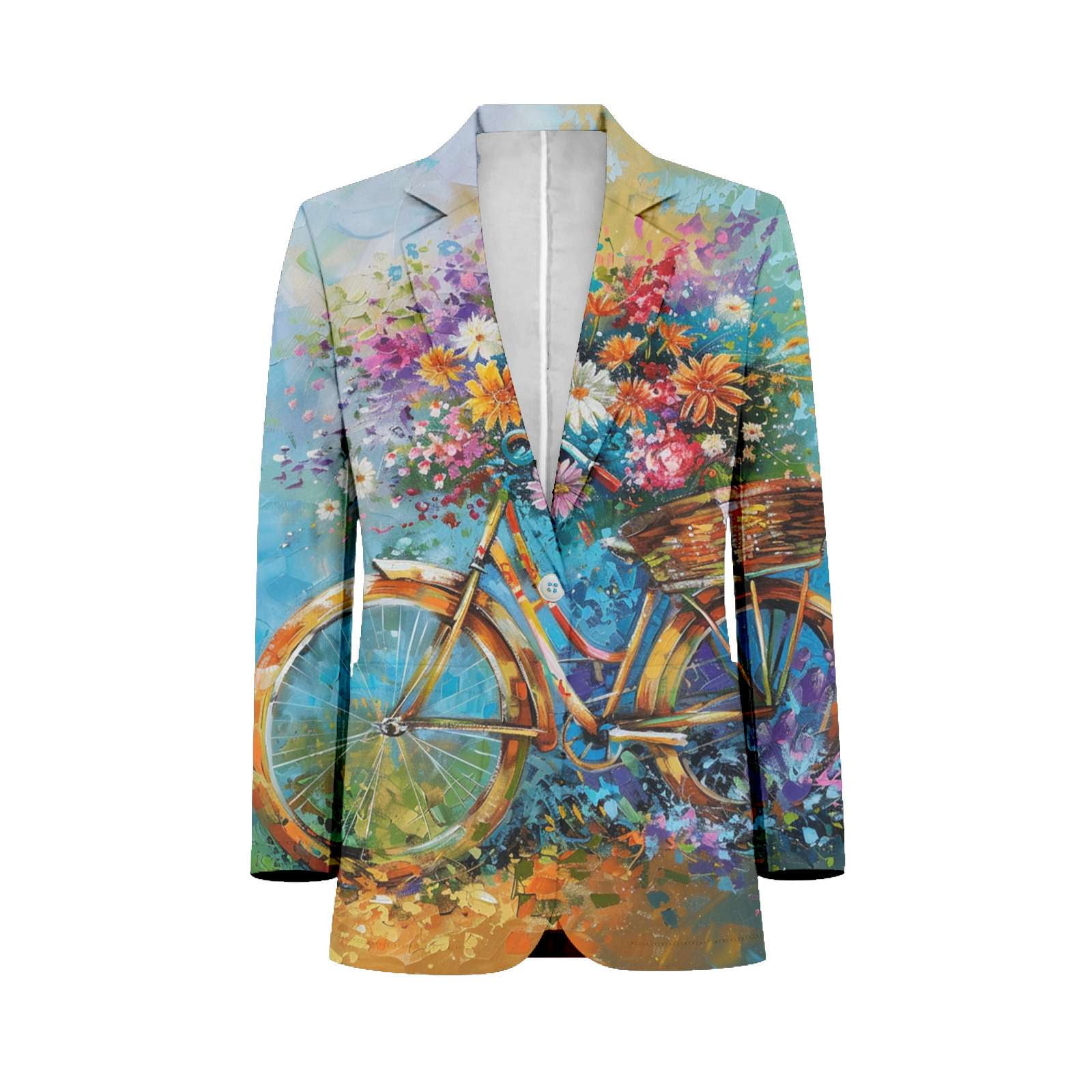 Bicycle With Basket Of Flowers Men's Suit Blazer Casual Party Wear Slim Fit Suit Jacket ...
