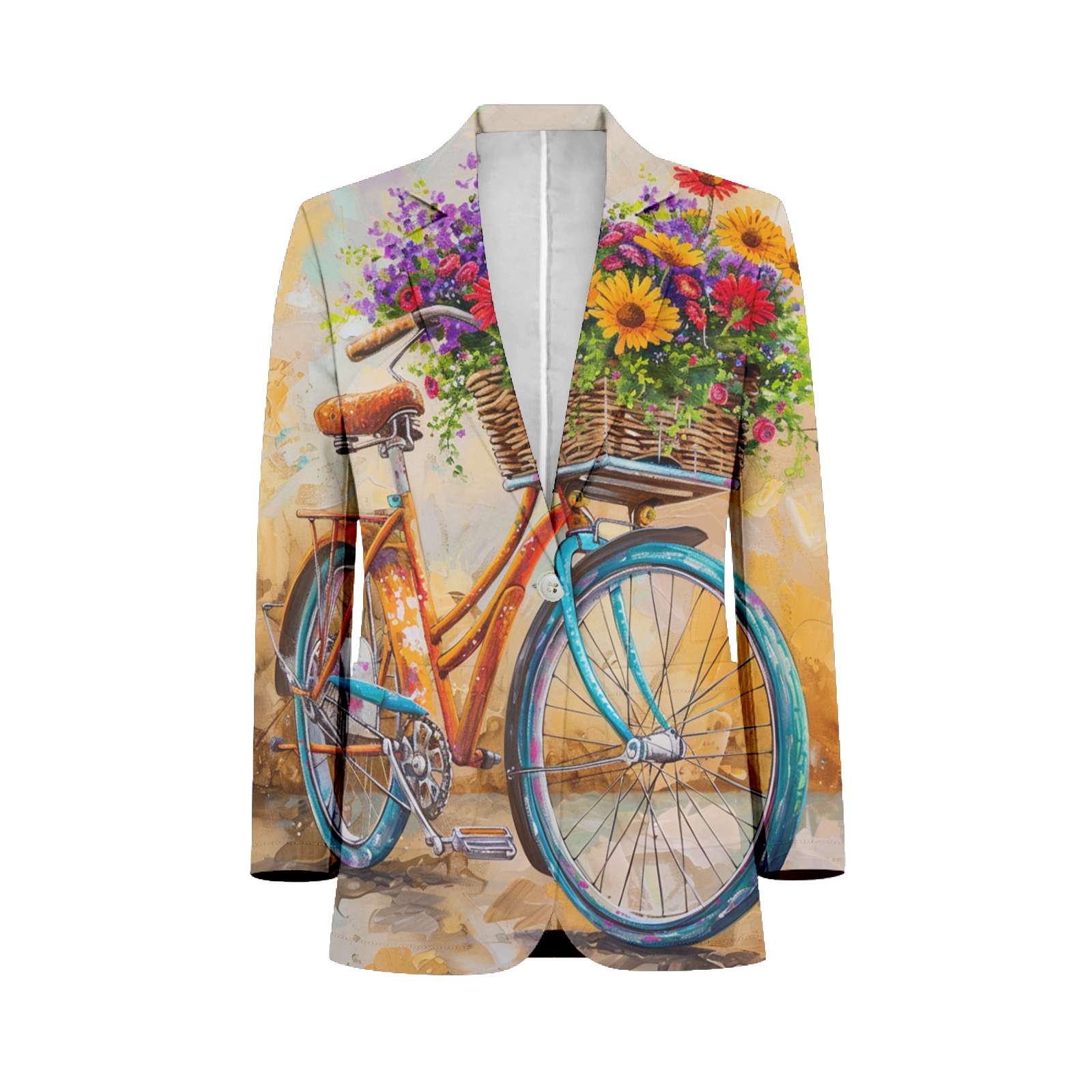 Bicycle With Basket Of Flowers Mens Suits Shawl Collar Slim Fit Suit ...