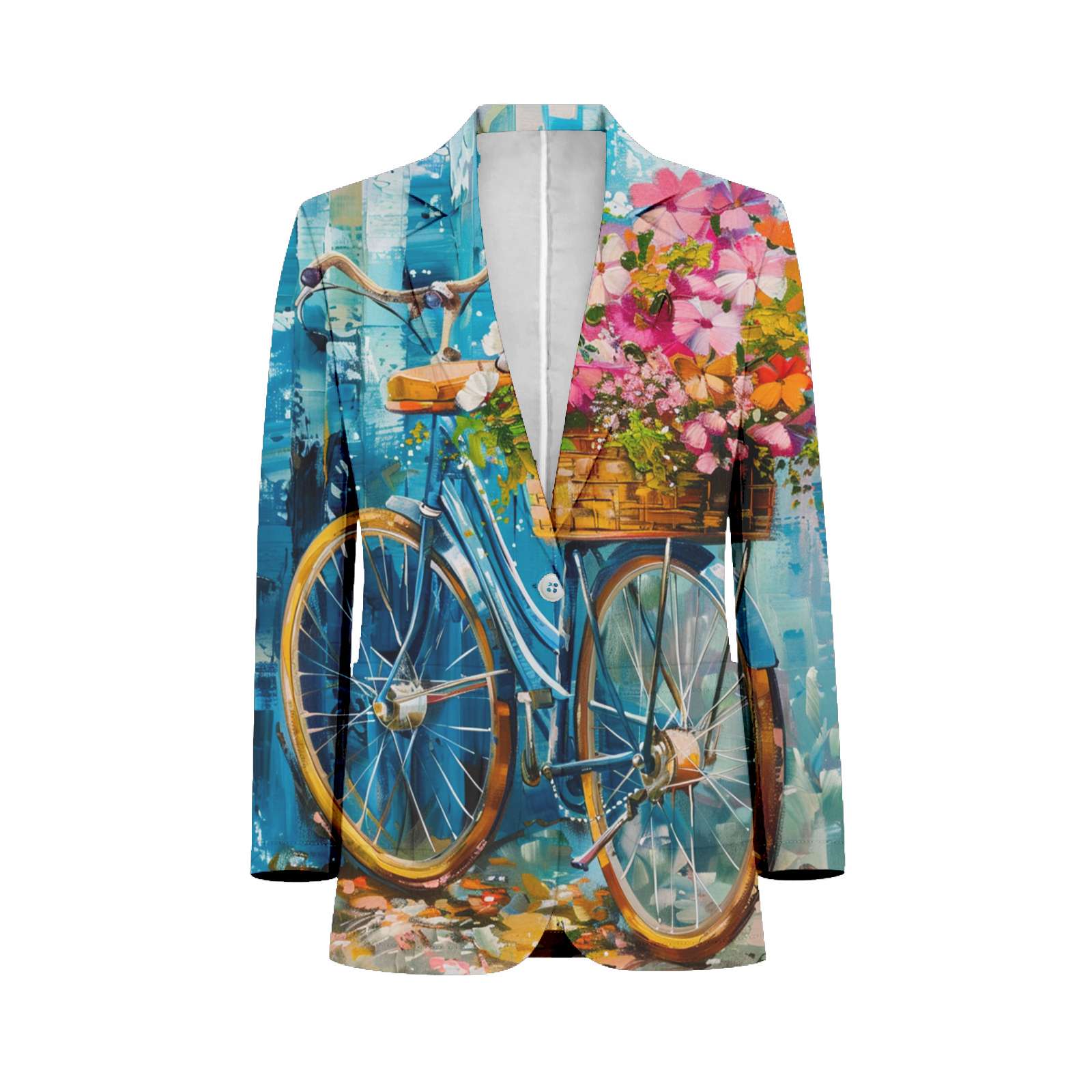 Bicycle With Basket Of Flowers Mens Suits Shawl Collar Slim Fit Suit ...
