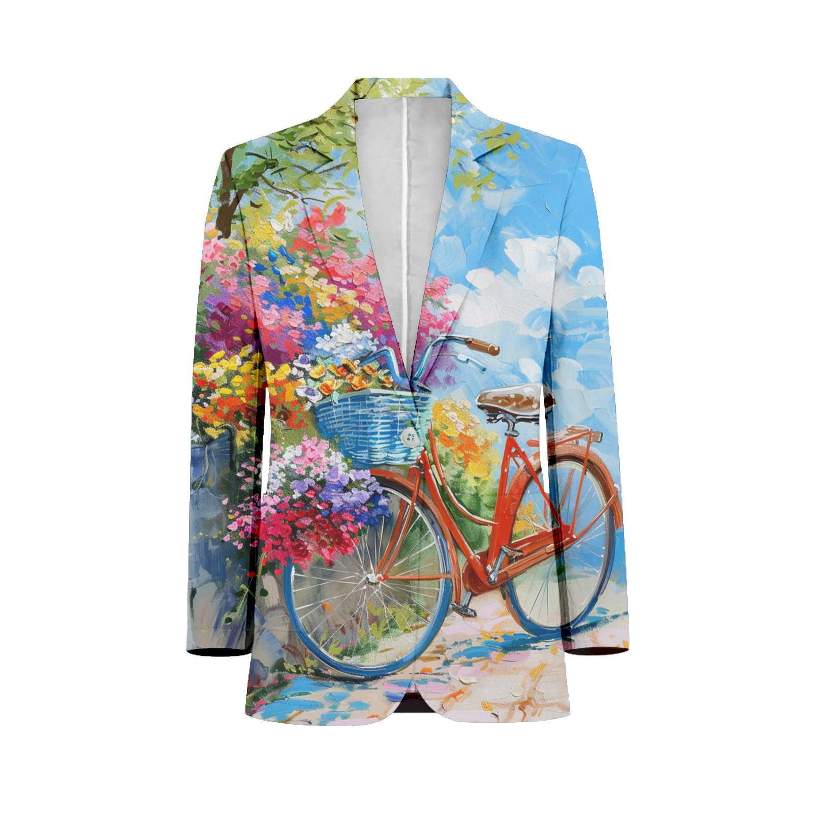 Bicycle With Basket Of Flowers Mens Suits Shawl Collar Slim Fit Suit ...
