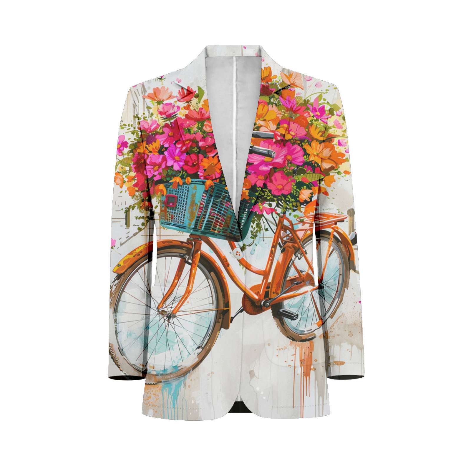 Bicycle With Basket Of Flowers Mens Suits Shawl Collar Slim Fit Suit ...