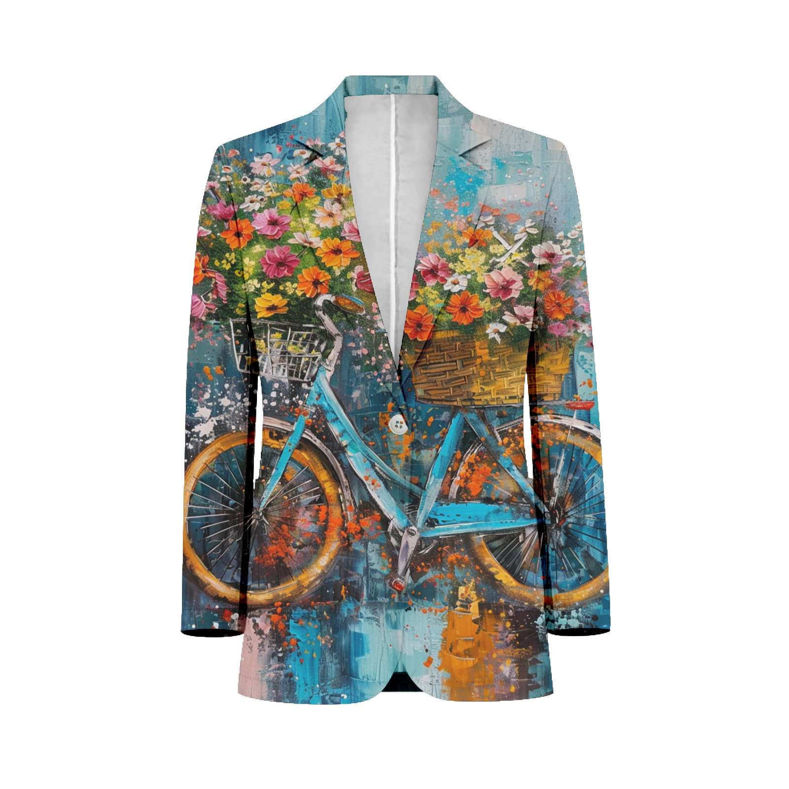 Bicycle With Basket Of Flowers Mens Suits Shawl Collar Slim Fit Suit ...