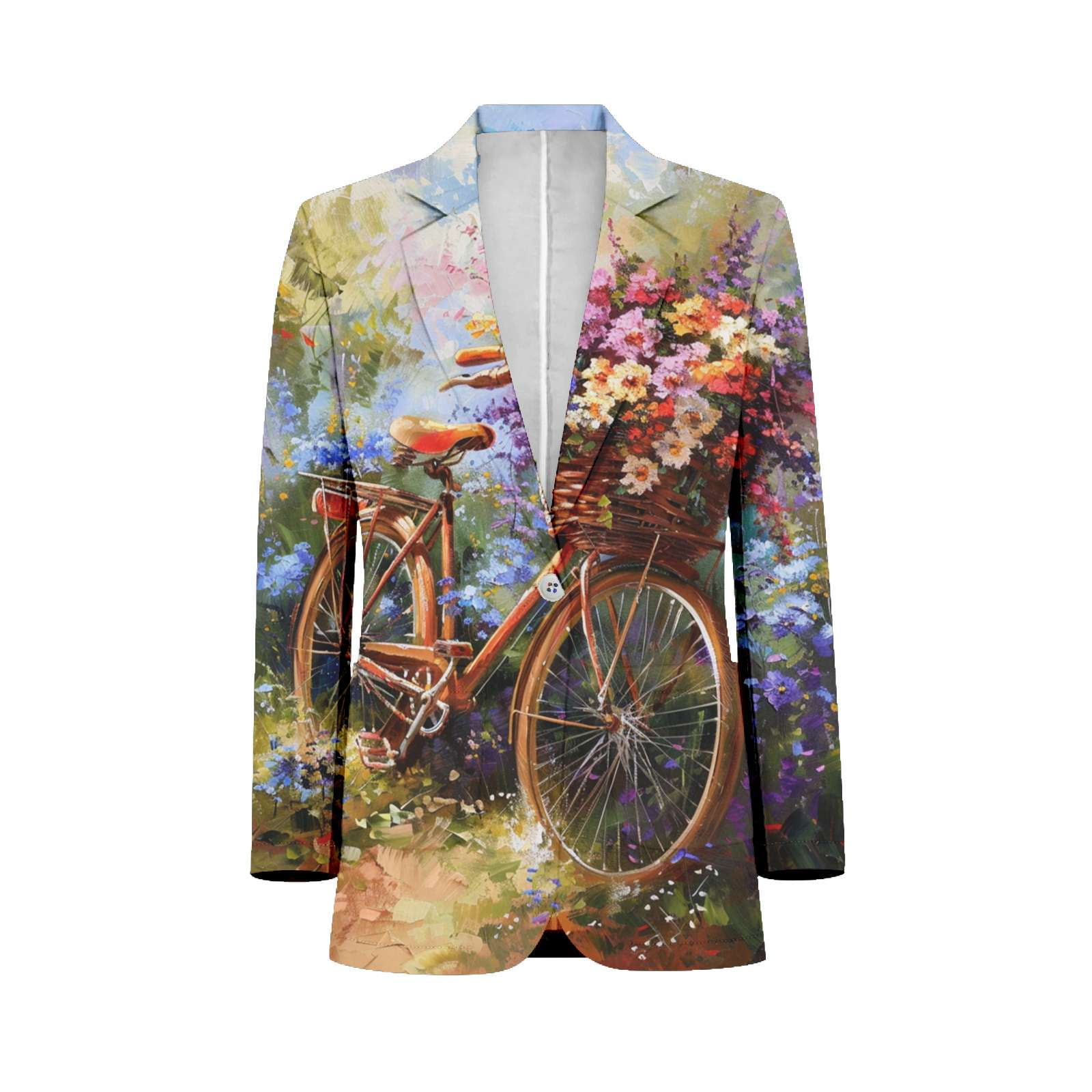 Bicycle With Basket Of Flowers Mens Suits Shawl Collar Slim Fit Suit ...