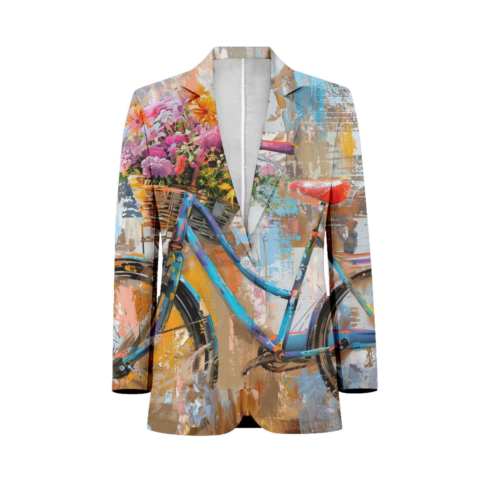 Bicycle With Basket Of Flowers Mens Suits Shawl Collar Slim Fit Suit ...
