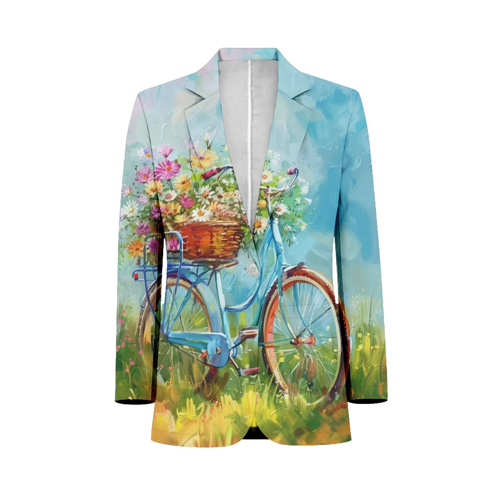 Bicycle With Basket Of Flowers Mens Suits Shawl Collar Slim Fit Suit ...