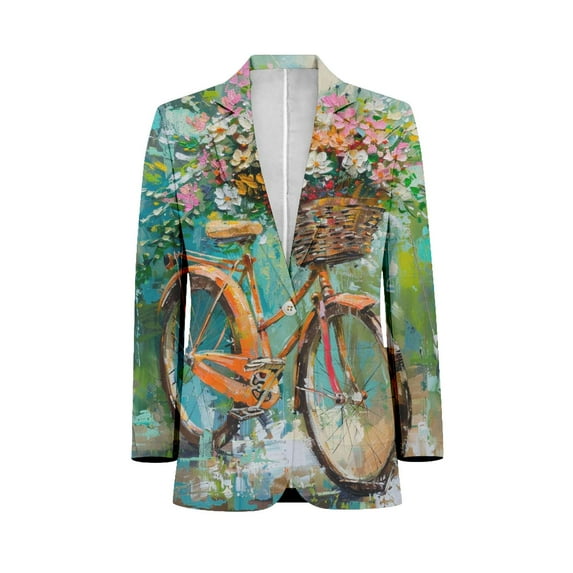 Bicycle With Basket Of Flowers Mens Suits Shawl Collar Slim Fit Suit ...