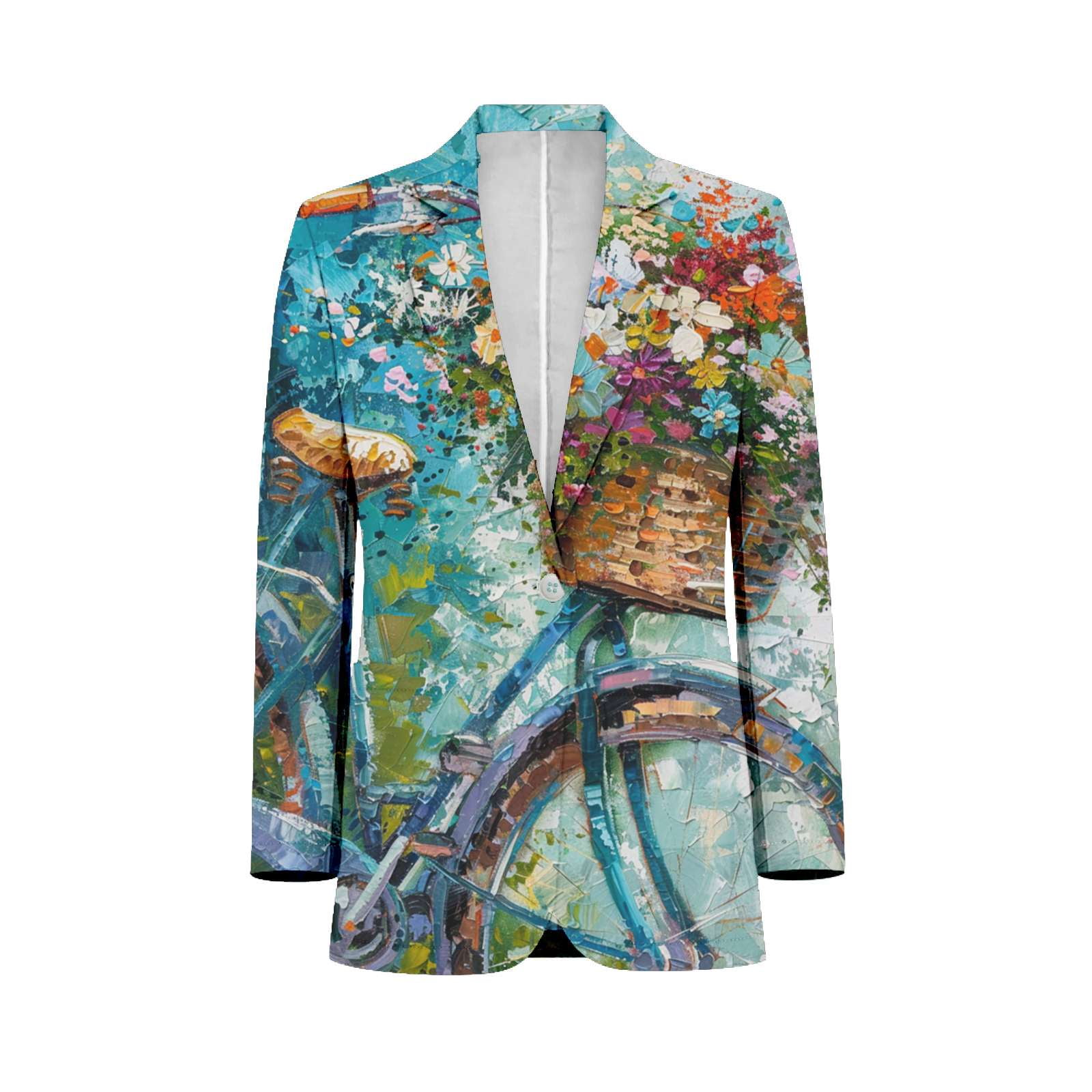 Bicycle With Basket Of Flowers Mens Suits Shawl Collar Slim Fit Suit ...