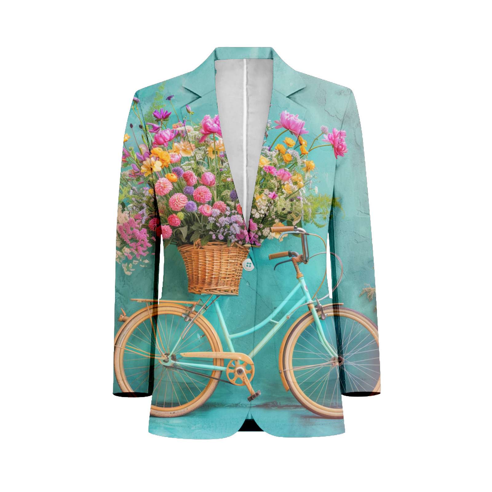 Bicycle With Basket Of Flowers Mens Suits Shawl Collar Slim Fit Suit ...