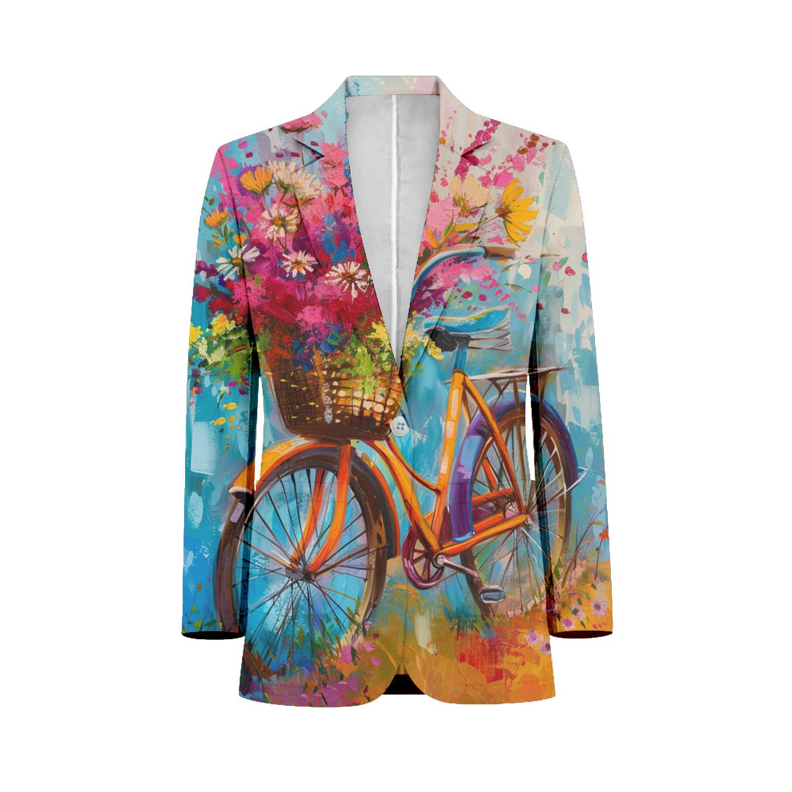 Bicycle With Basket Of Flowers Mens Suits Shawl Collar Slim Fit Suit ...