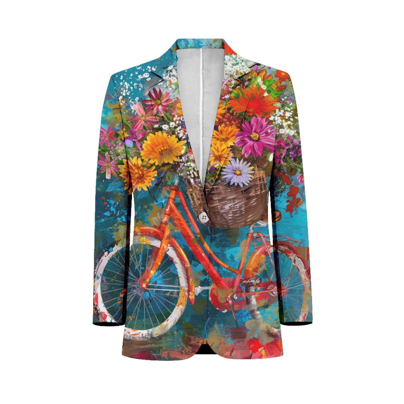Bicycle With Basket Of Flowers Mens Suits Shawl Collar Slim Fit Suit ...