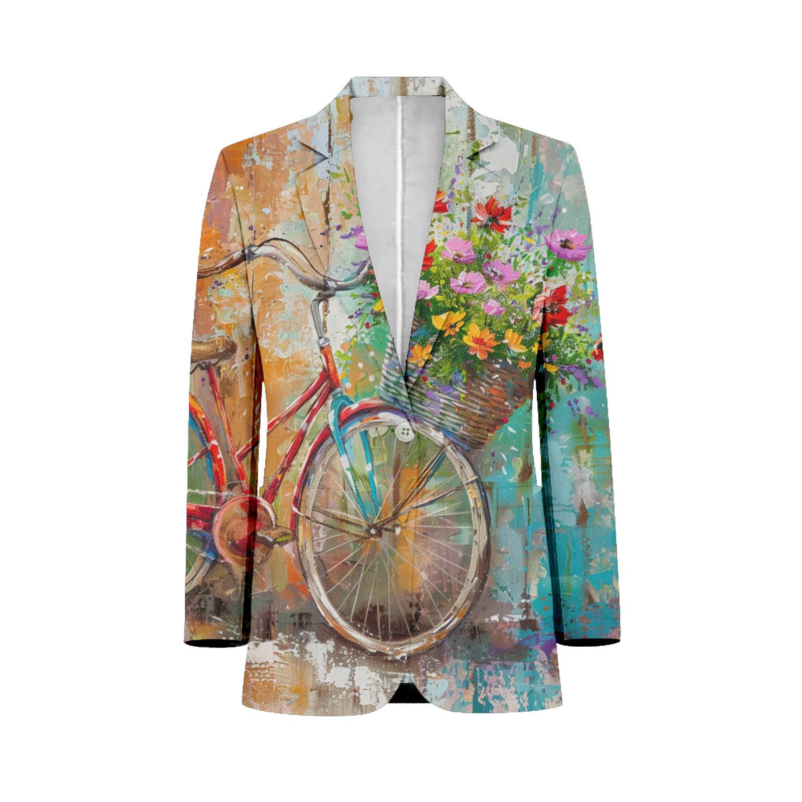 Bicycle With Basket Of Flowers Mens Suits Shawl Collar Slim Fit Suit ...