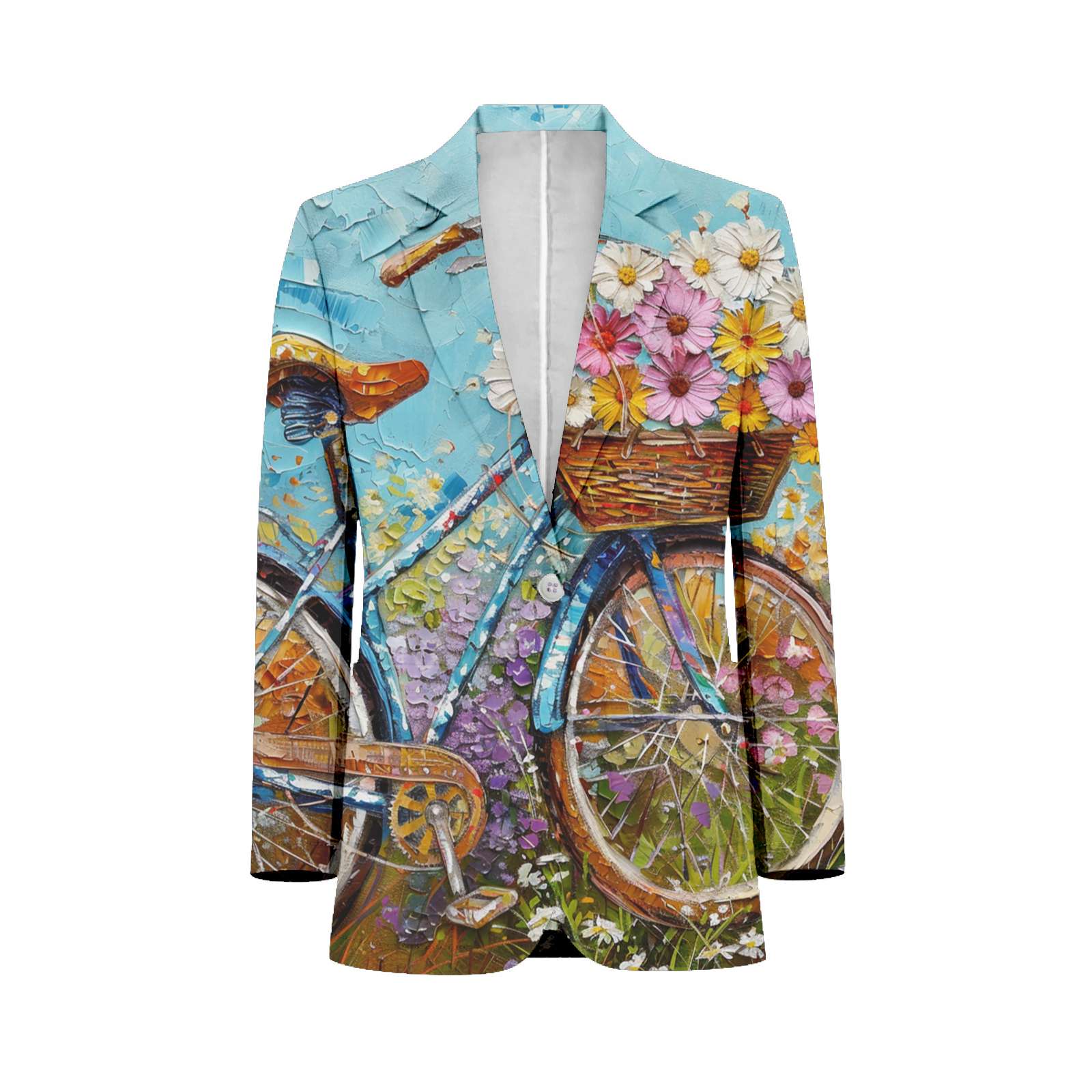Bicycle With Basket Of Flowers Mens Suits Shawl Collar Slim Fit Suit ...