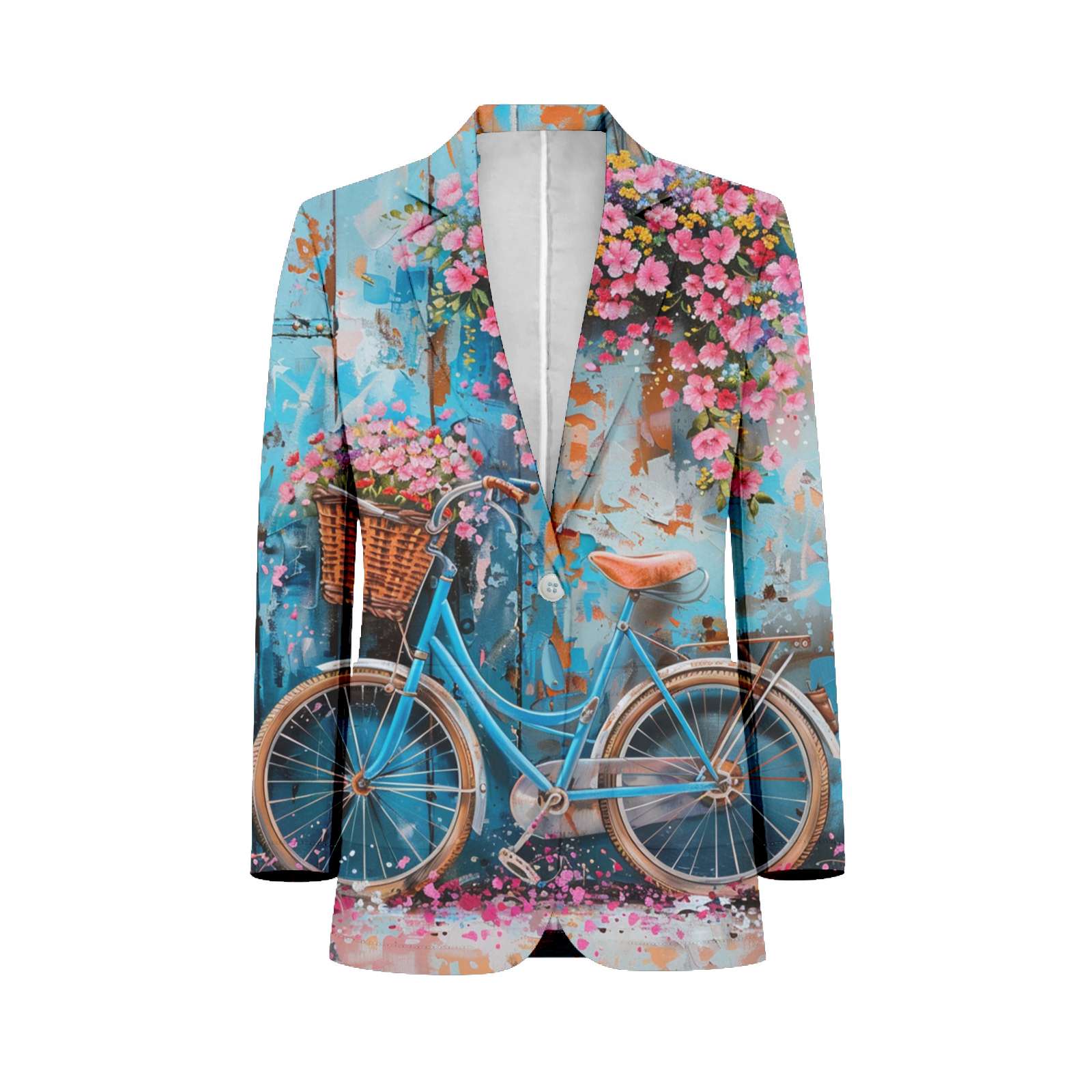 Bicycle With Basket Of Flowers Mens Suits Shawl Collar Slim Fit Suit ...