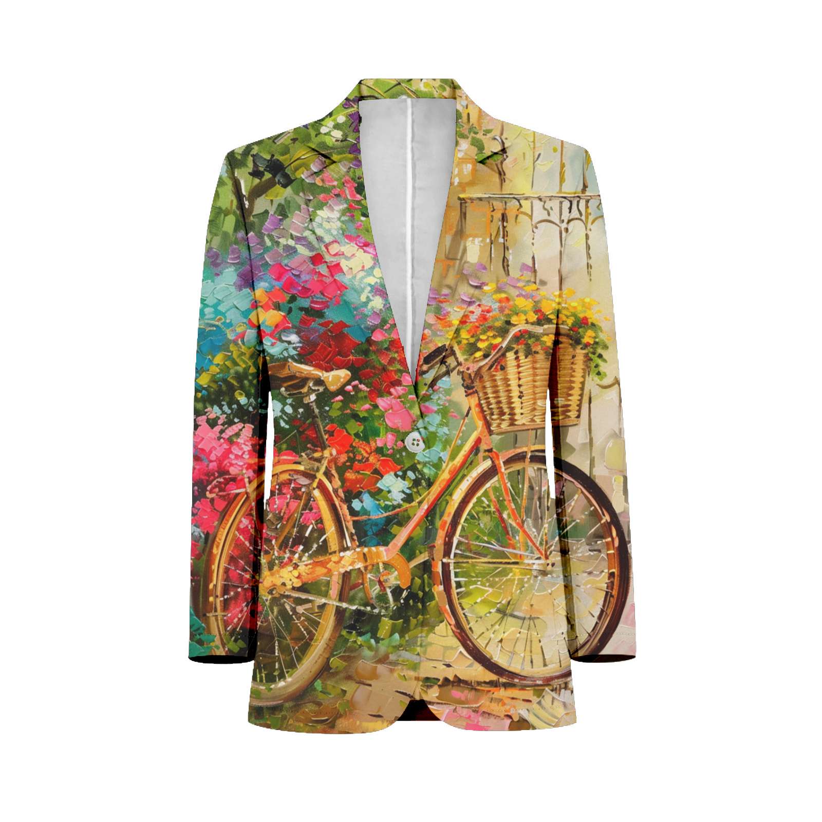 Bicycle With Basket Of Flowers Mens Suits Shawl Collar Slim Fit Suit ...