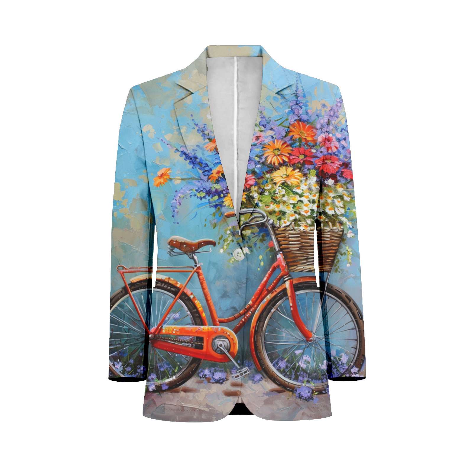 Bicycle With Basket Of Flowers Mens Suits Shawl Collar Slim Fit Suit ...