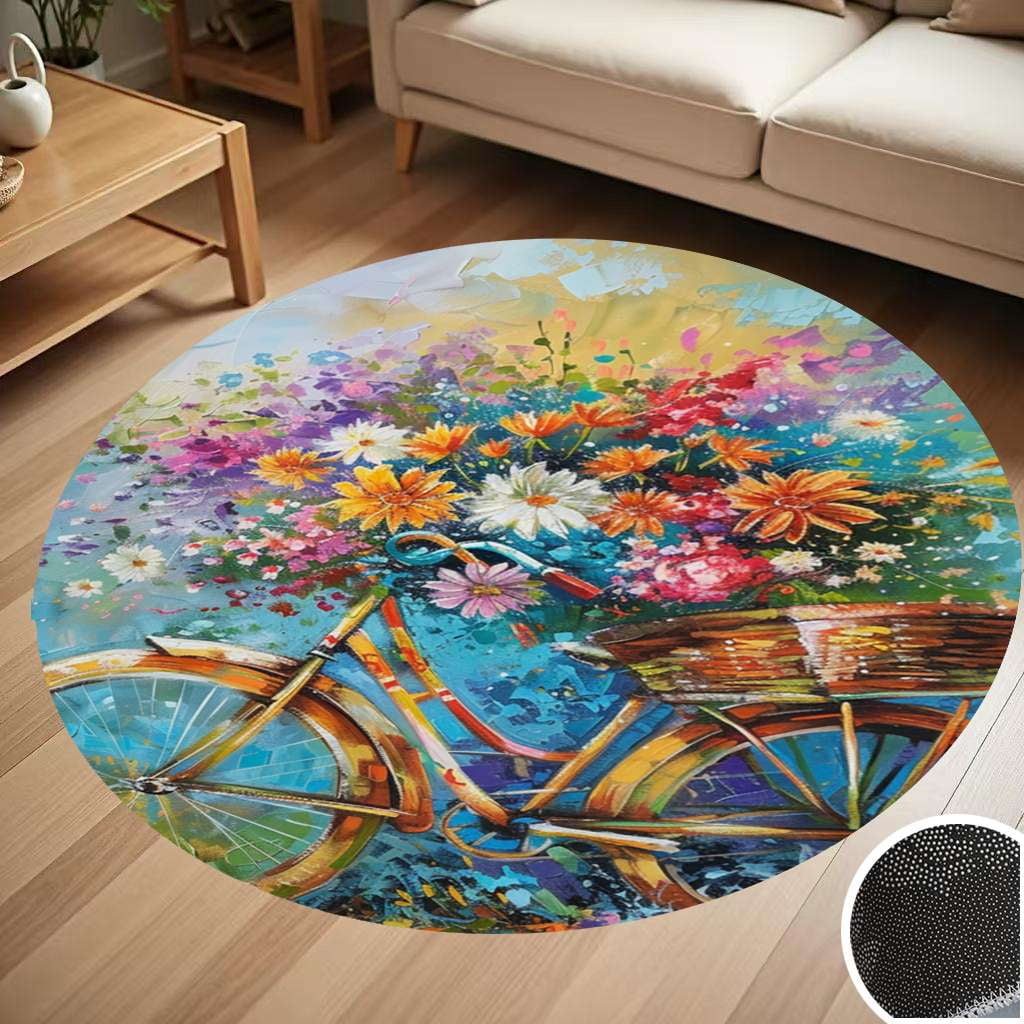 Bicycle With Basket Of Flowers Round Carpet Living Room Bedroom Home ...