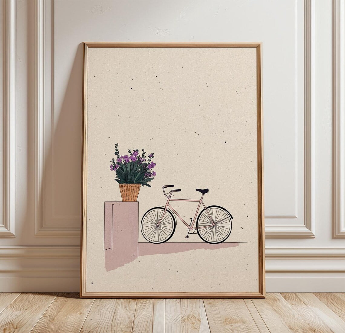 Bicycle With Flowers Poster Minimal Line Art Soft Pastel Wall Decor ...