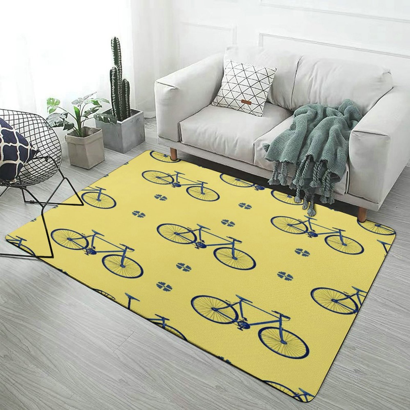 Bicycle Yellow Pattern Carpet Large Size Living Room American Style ...