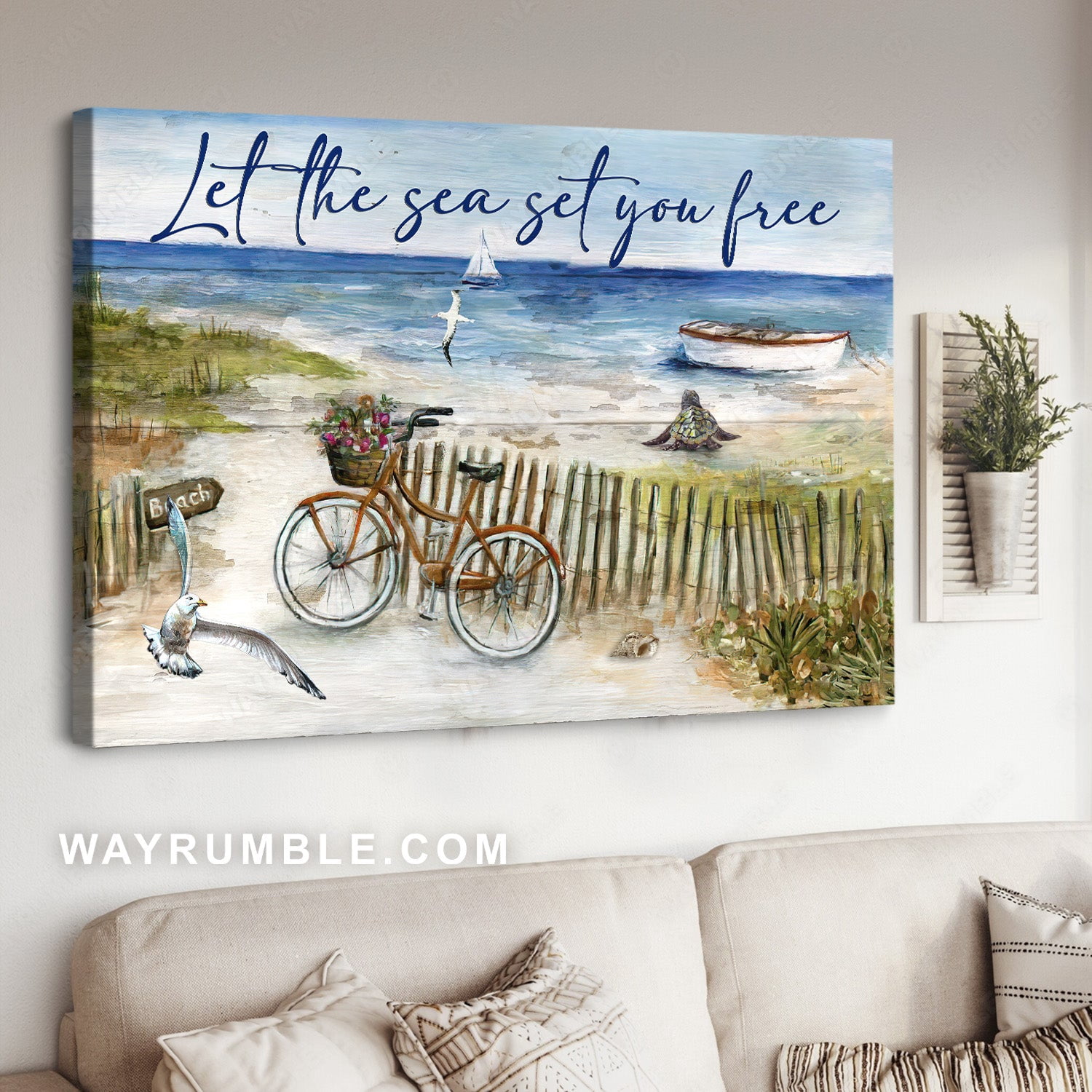 Bicycle drawing, Blue ocean painting, Seagull, Let the sea set you free ...