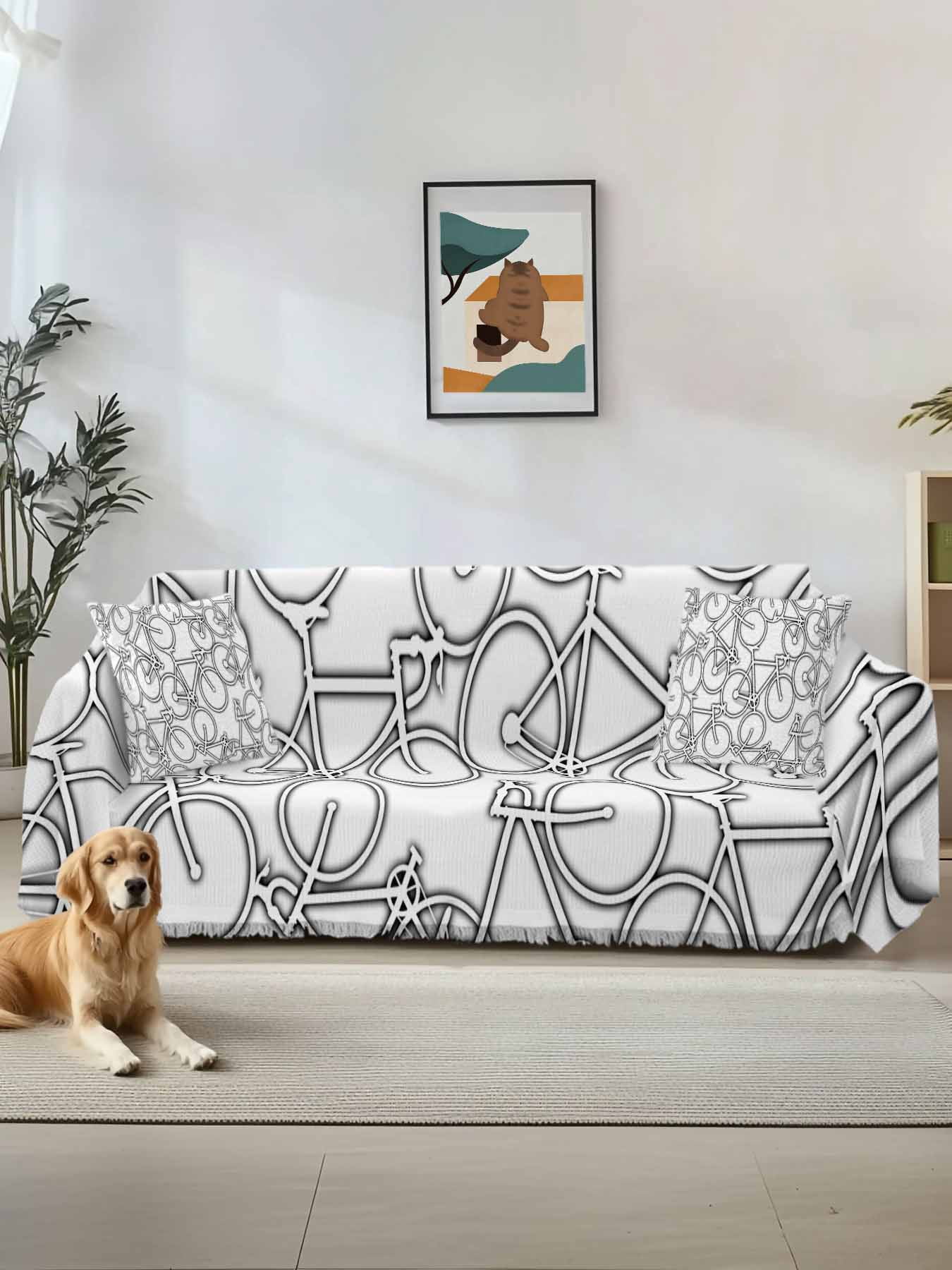 Bicycles Couch Cover for Dogs, Modern Simple Hand-drawn Vehicle Art ...
