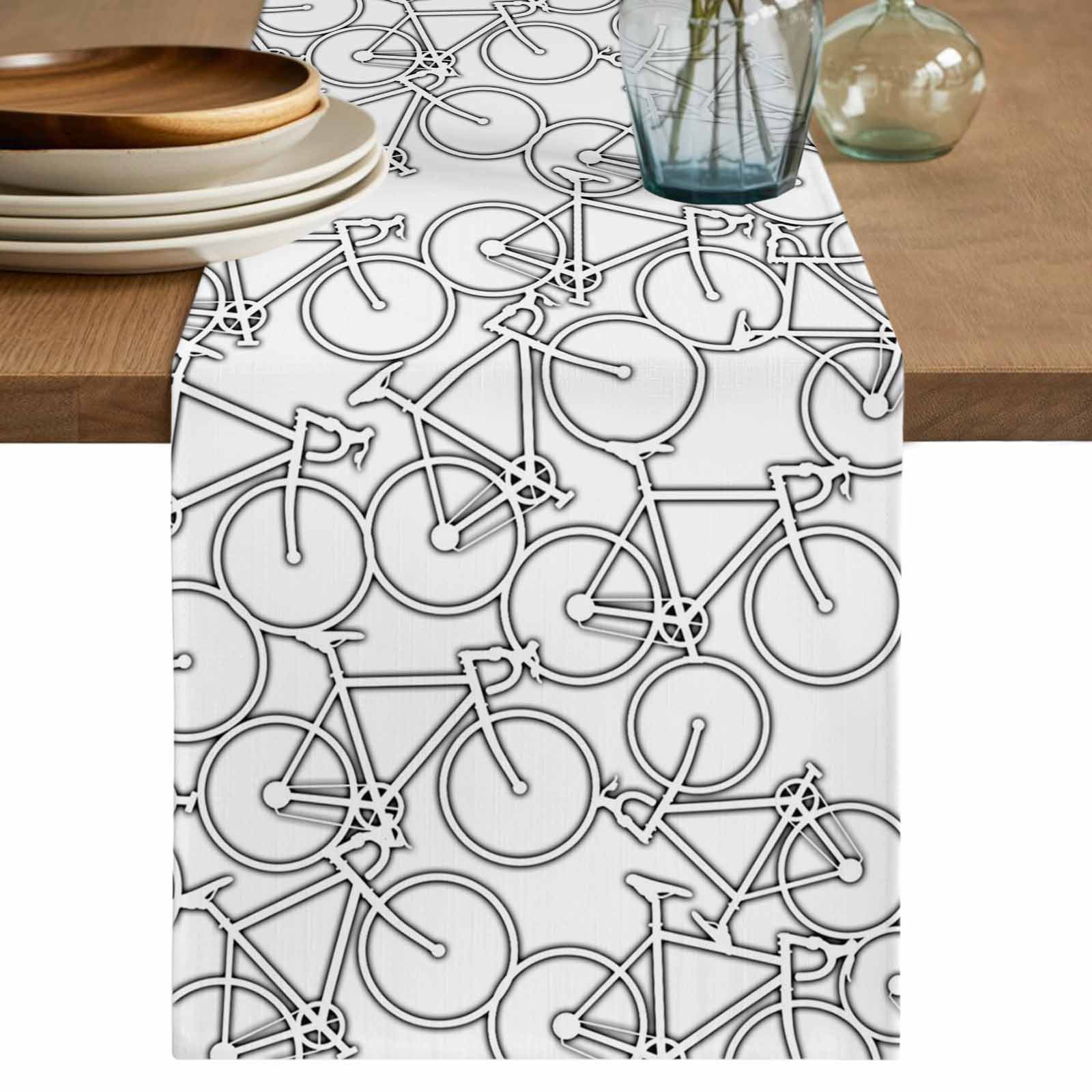 Bicycles Table Runner 36 Inches, Modern Simple Hand-drawn Vehicle Art ...