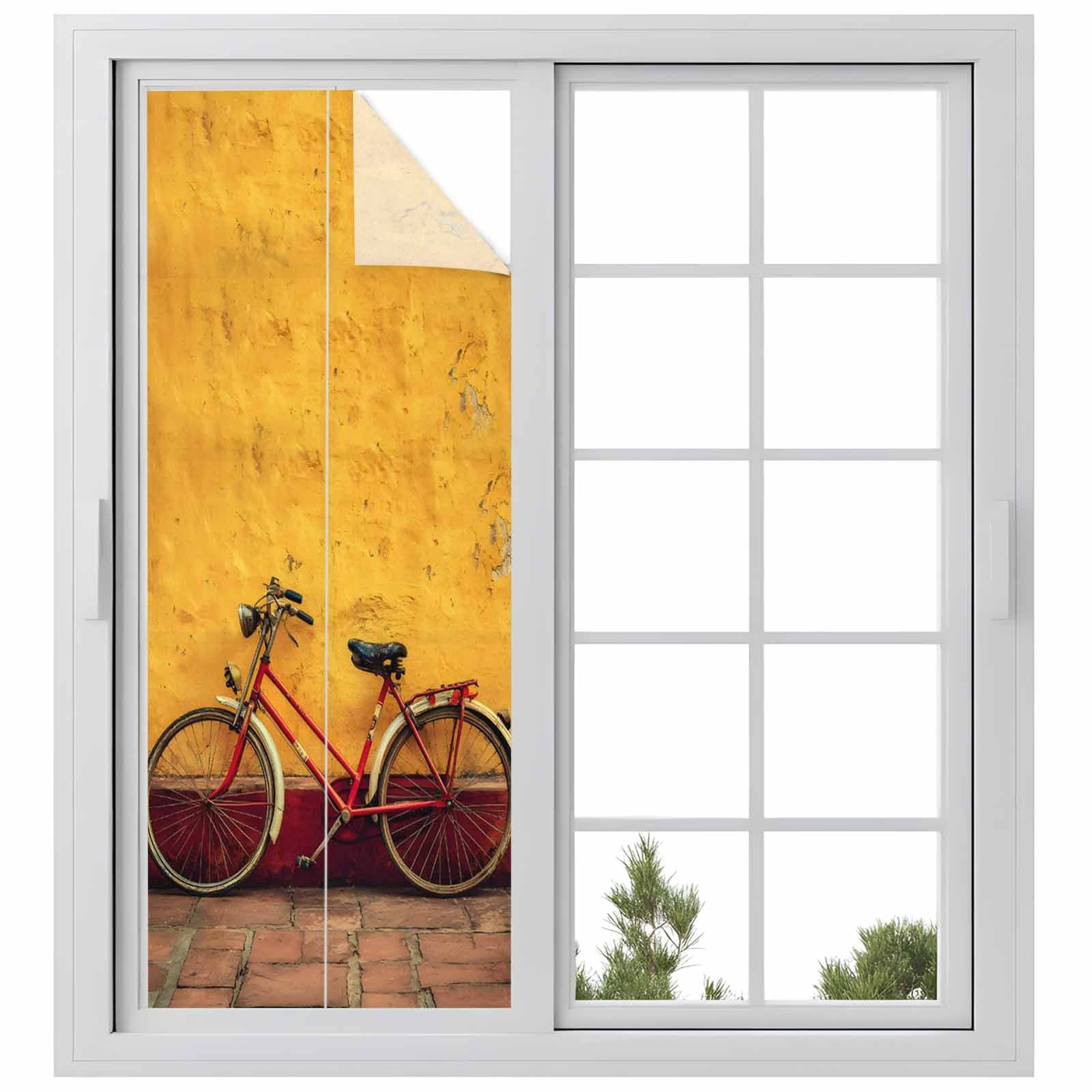 Bicycles Window Privacy Film, Farmhouse Vintage Vehicle Yellow Broken ...