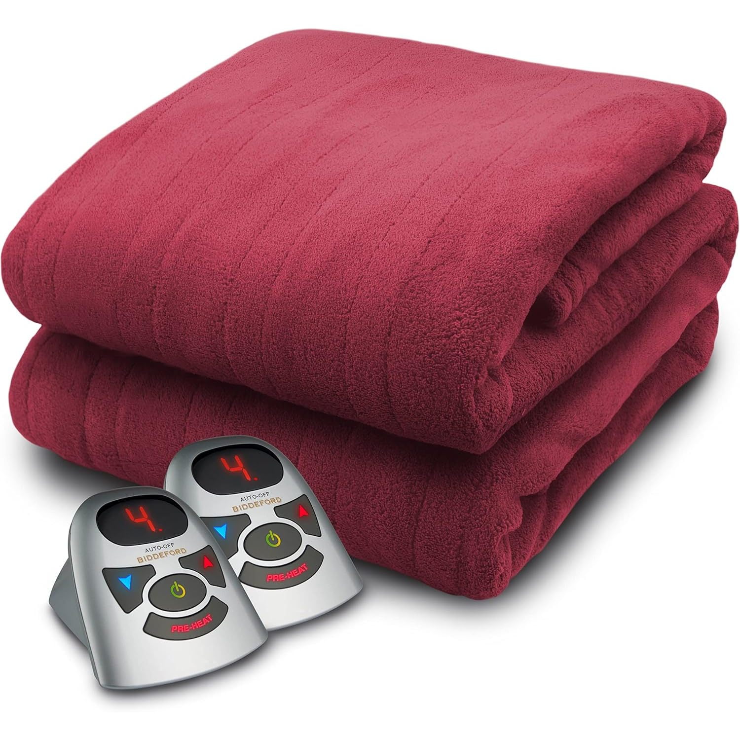Biddeford Blankets Micro Plush Electric Heated Blanket with Digital Controller, King, Claret Red ...