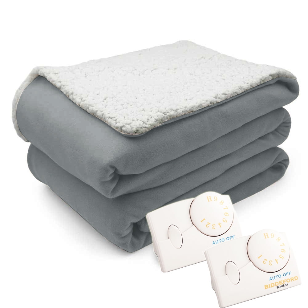 Biddeford Comfort Knit Sherpa Electric Heated Blanket, Queen Size, Gray ...