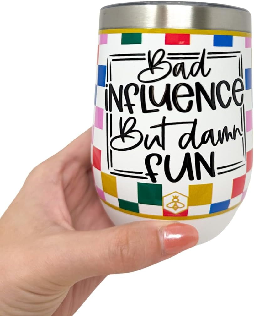 Biddlebee 12oz Insulated Wine Tumbler with Lid – Funny Wine Glass Gift ...