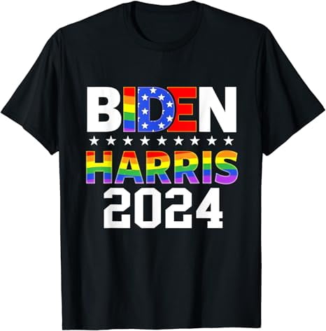 Biden Harris 2024 Rainbow Flag Gay Pride LGBT Democrat T-Shirt ...